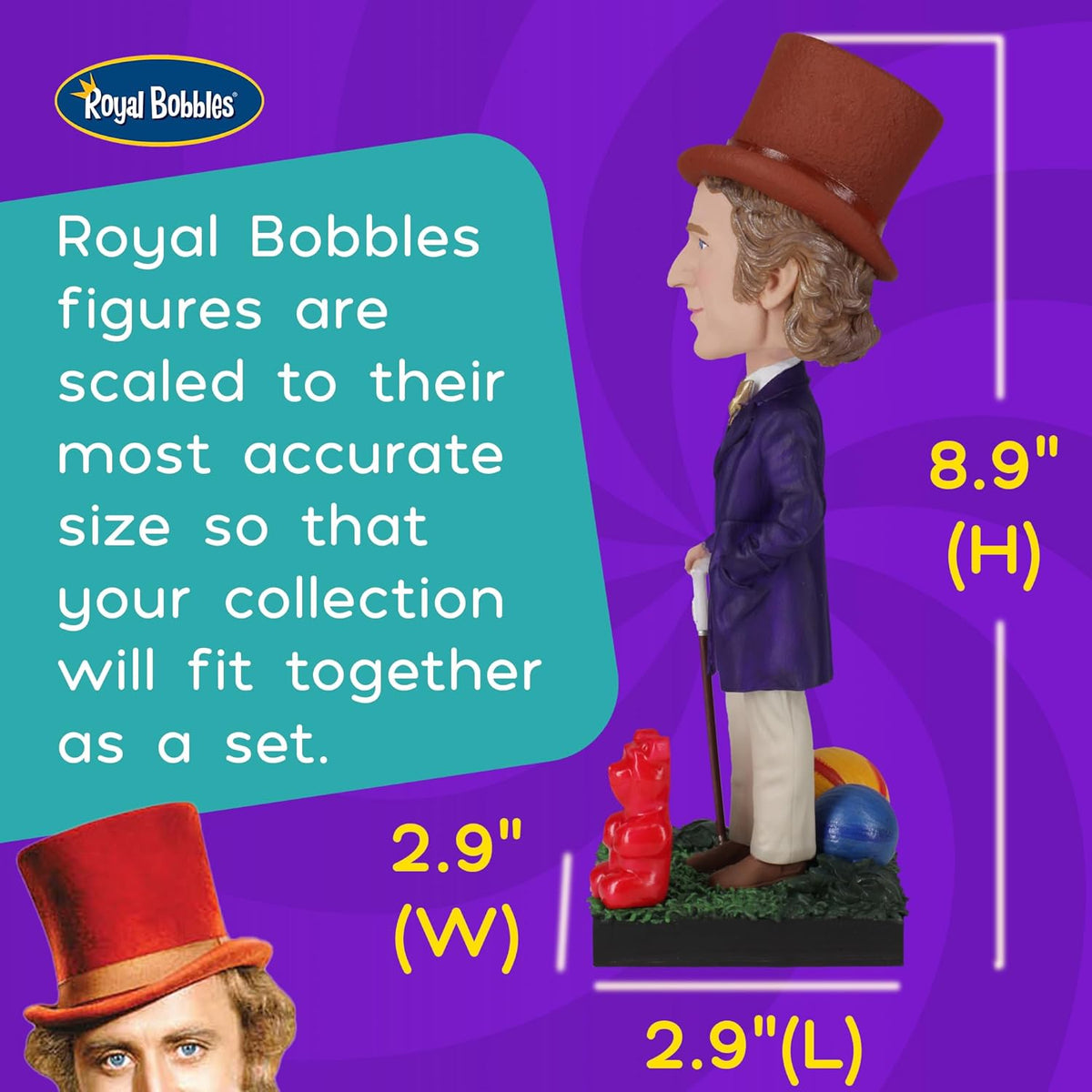 Royal Bobbles Willy Wonka & The Chocolate Factory – 8.9 Inches Tall ...